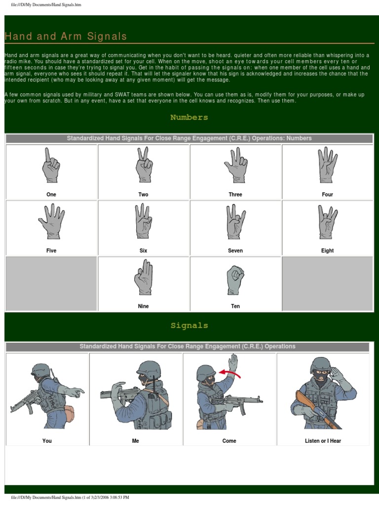 Hand and Arm Signals: Numbers | PDF