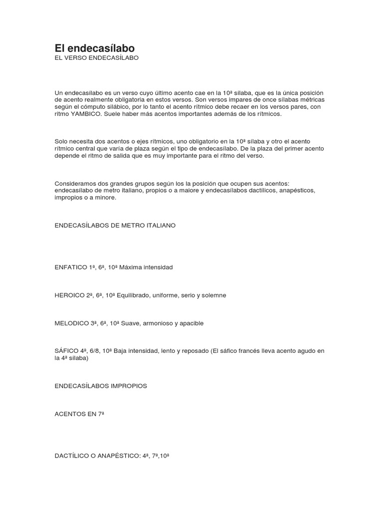 El Endecasílabo | PDF | Metro (poesía) | Miguel De Cervantes