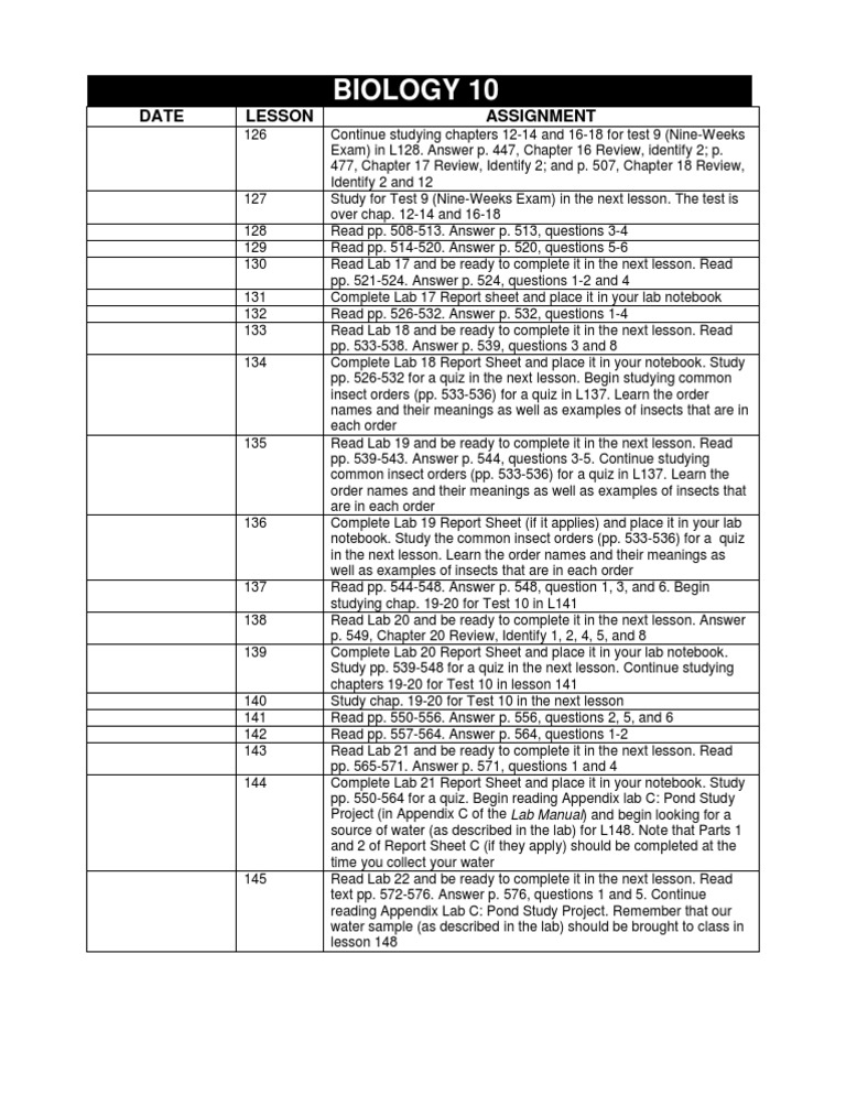 Biology 10 - Lessons 126-145 | PDF | Learning