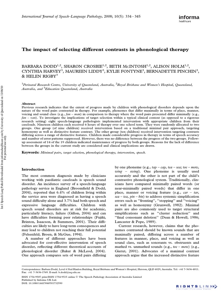The Impact of Selecting Different Contrasts in Phonological Therapy ...