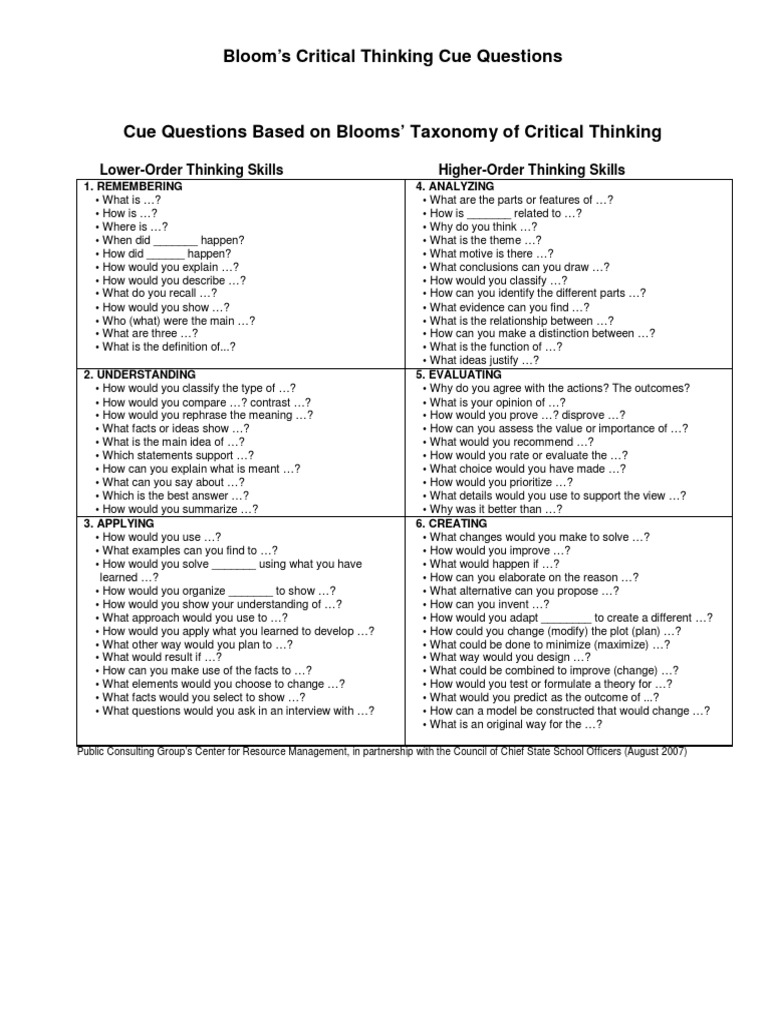 Blooms Question Stems | PDF | Neuropsychology | Epistemology
