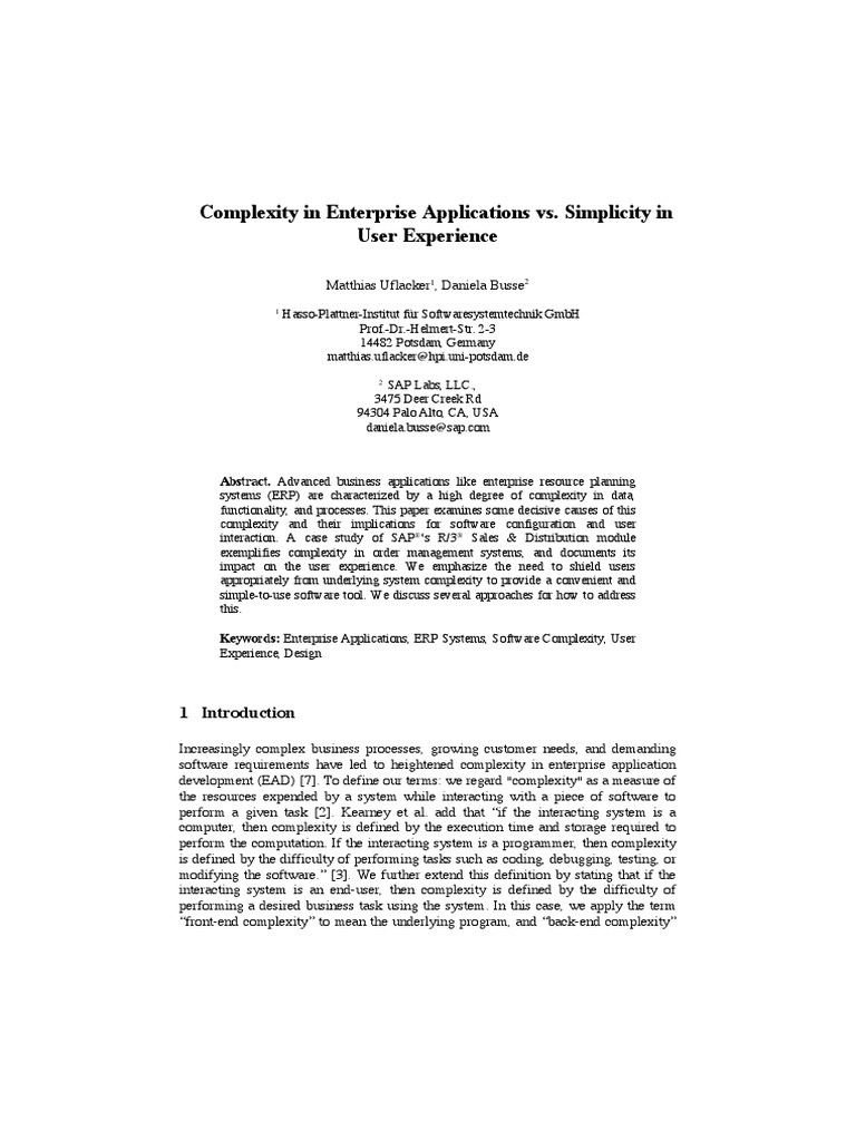 Complexity in Enterprise Applications vs. Simplicity in User Experience | PDF | Business Process ...