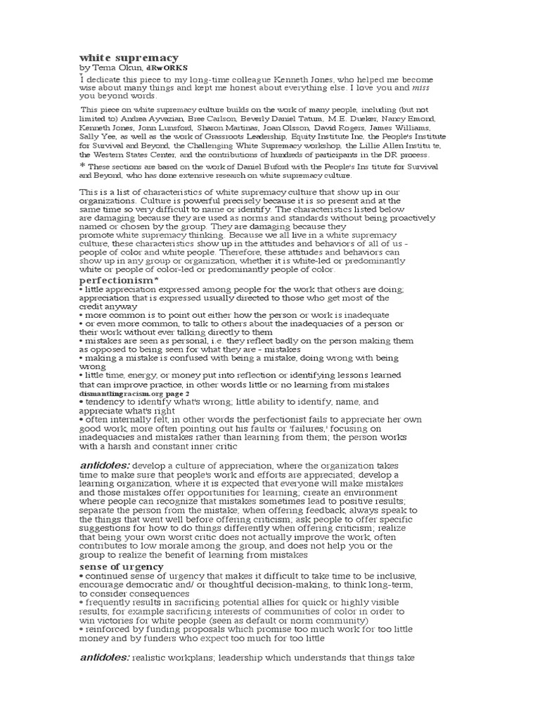 White Supremacy Culture Tema Okun | PDF | Perfectionism (Psychology ...