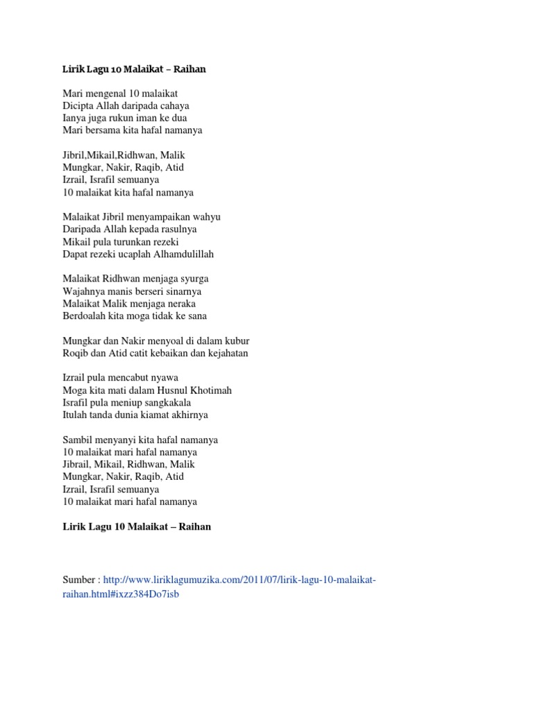 Lirik Lagu 10 Malaikat | PDF
