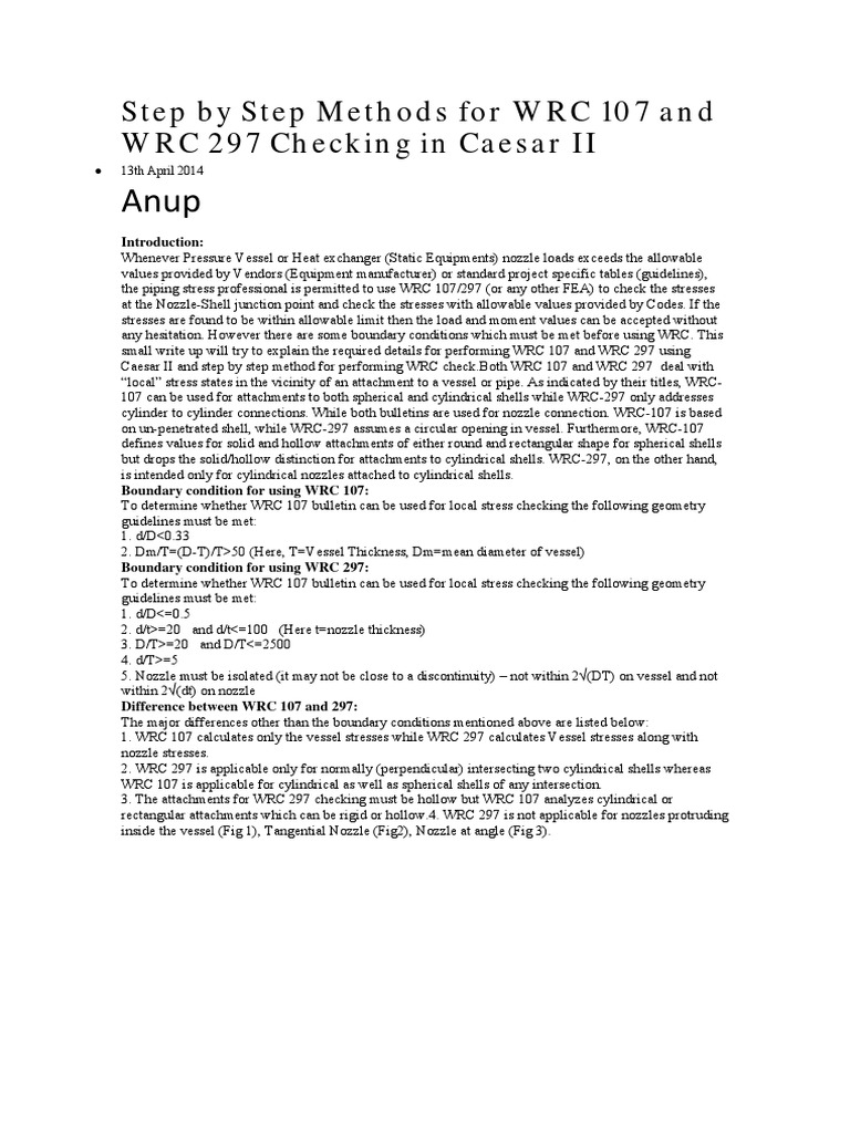 A Step-by-Step Guide to Performing WRC 107 and WRC 297 Nozzle Stress Checks in Caesar II | PDF ...