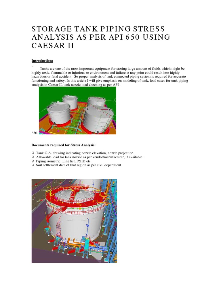 Storage Tank Piping Stress Analysis As Per API 650 Using Caesar II | PDF | Pipe (Fluid ...