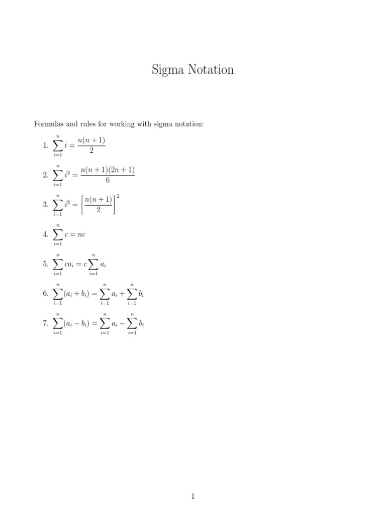 Sigma Notation: Formulas and Rules For Working With Sigma Notation: N ...