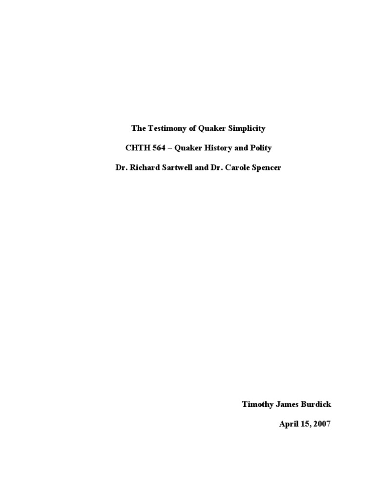 Testimony of Simplicity | PDF | Quakers | Truth