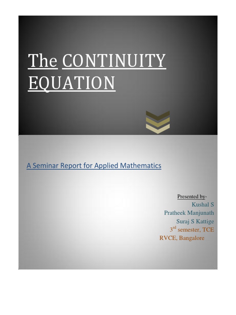 The Continuity Equation: A Seminar Report For Applied Mathematics | PDF ...