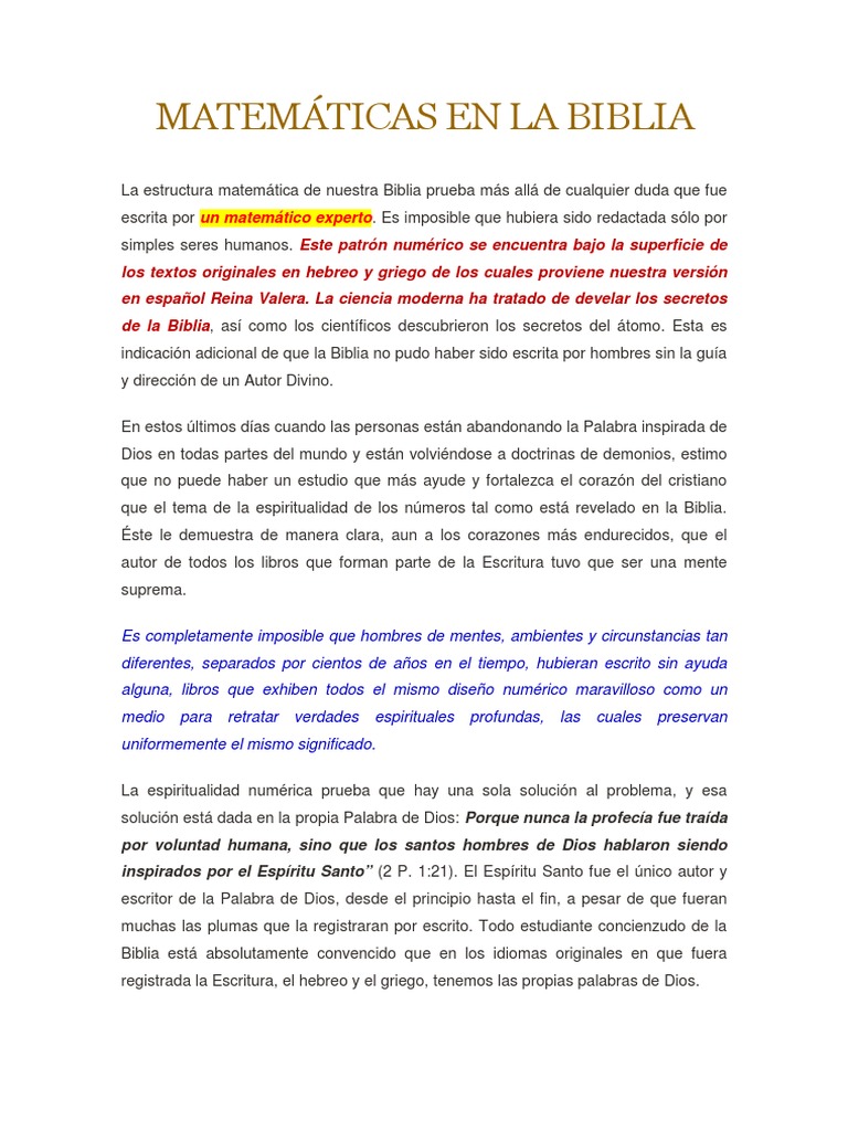 Matemáticas en La Biblia - Interesantísimo-Leerlo) | PDF | Biblia ...