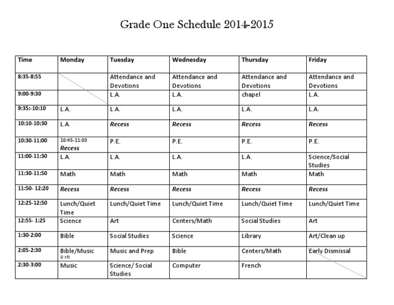 Grade One Schedule | PDF