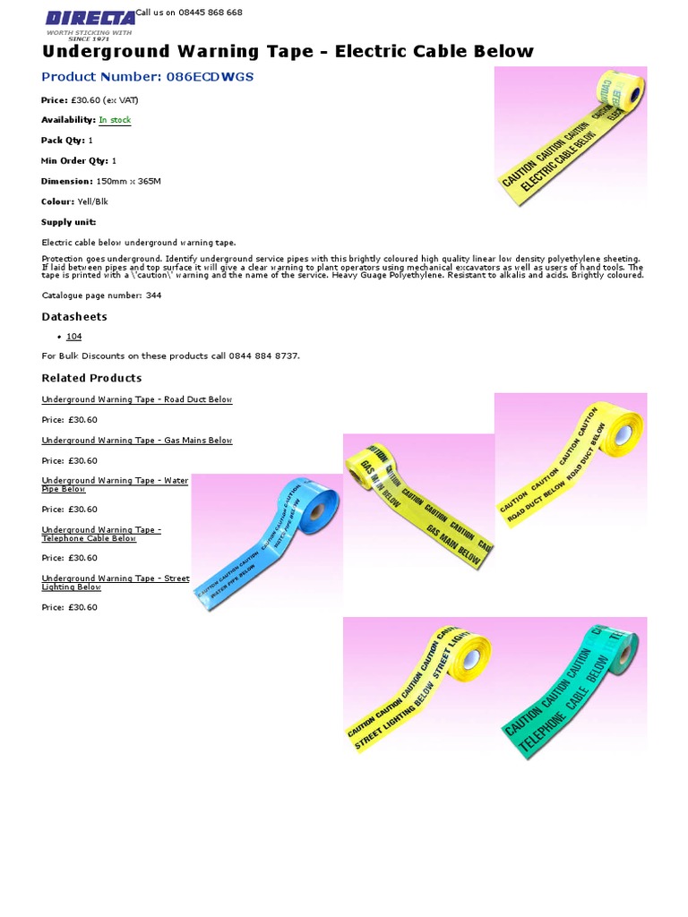 Underground Warning Tape - Electric Cable Below | PDF