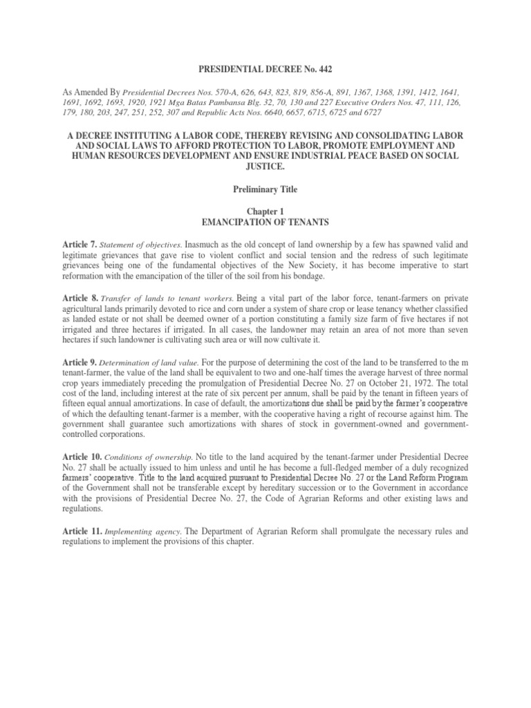 Presidential Decree No 442 | Leasehold Estate | Decree