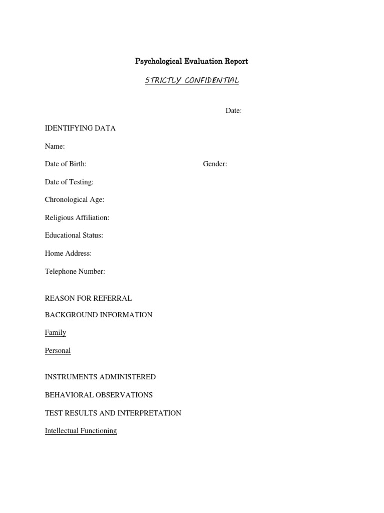 Psychological Evaluation Template | PDF