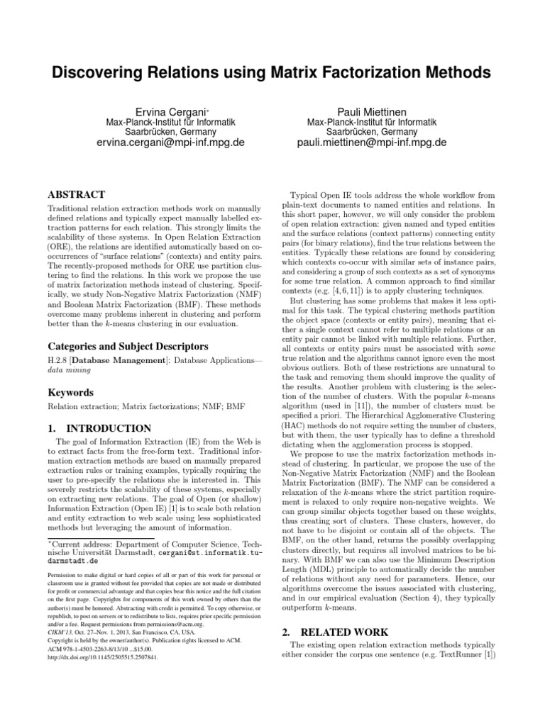 Discovering Relations Using Matrix Factorization Methods | PDF | Cluster Analysis | Matrix ...