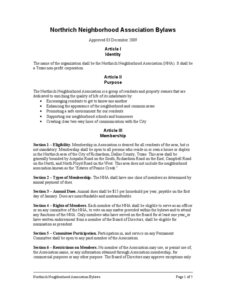 NNA Bylaws 120309 | PDF | Board Of Directors | Committee