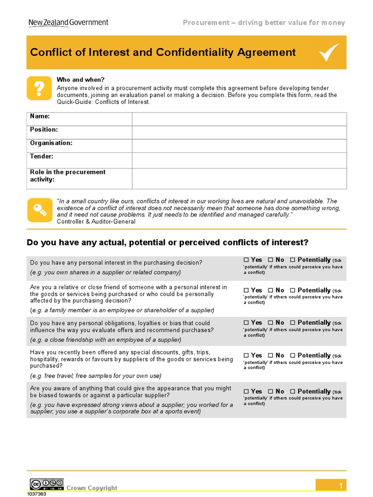 Conflict of Interest and Confidentiality Agreement - Panel | Conflict ...