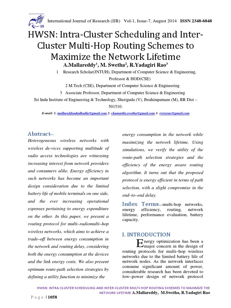 HWSN-Intra-Cluster Scheduling and Inter-Cluster Multi-Hop Routing Schemes To Maximize The ...