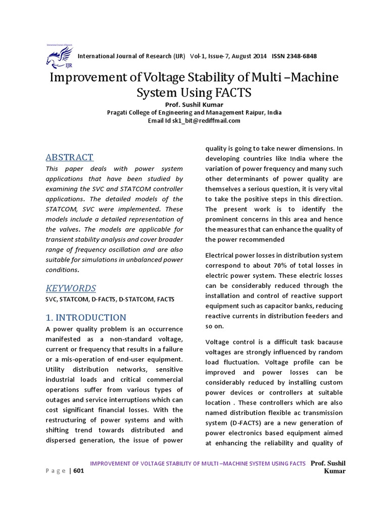 Improvement of Voltage Stability of Multi - Machine System Using FACTS by Prof. Sushil Kumar ...