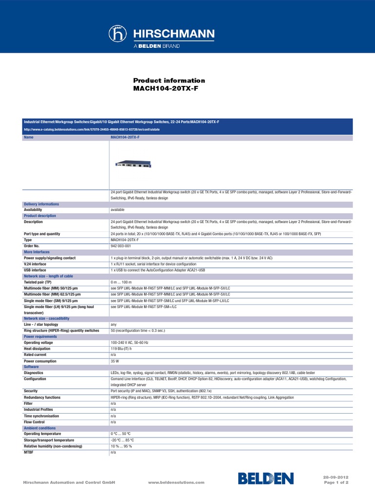 Product Information MACH104-20TX-F | PDF | Electrical Connector | Ethernet