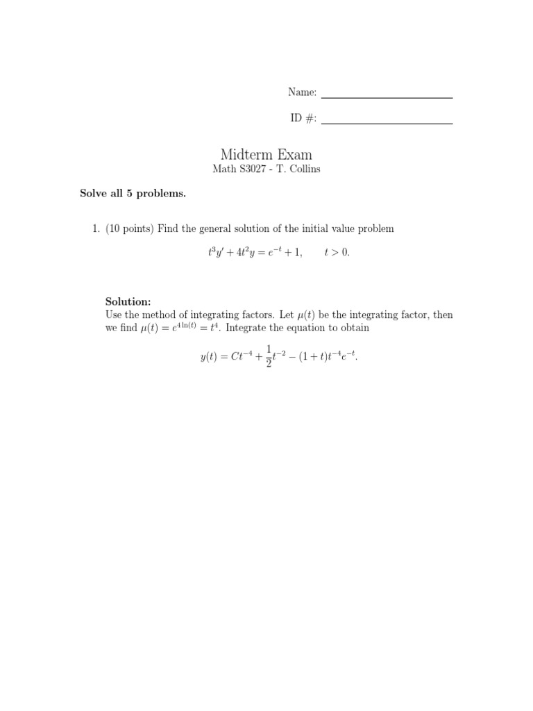 Midterm Exam | PDF | Equations | Differential Equations