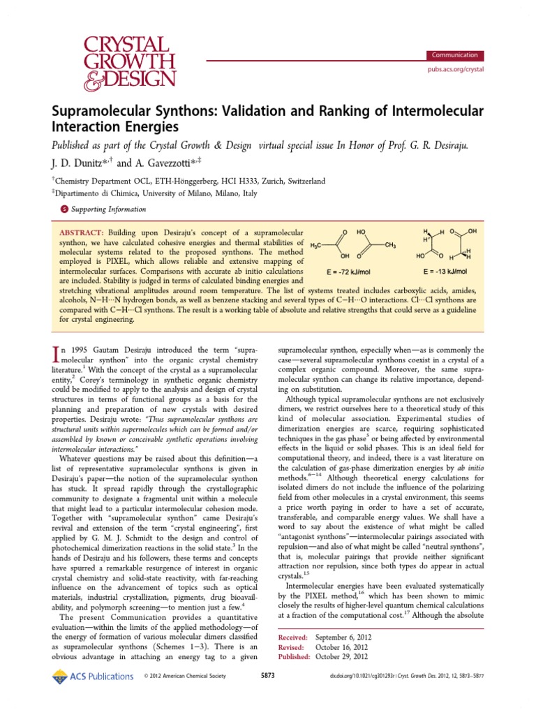 Synthon Ranking-Gavezzotti Dunitz | PDF | Supramolecular Chemistry ...
