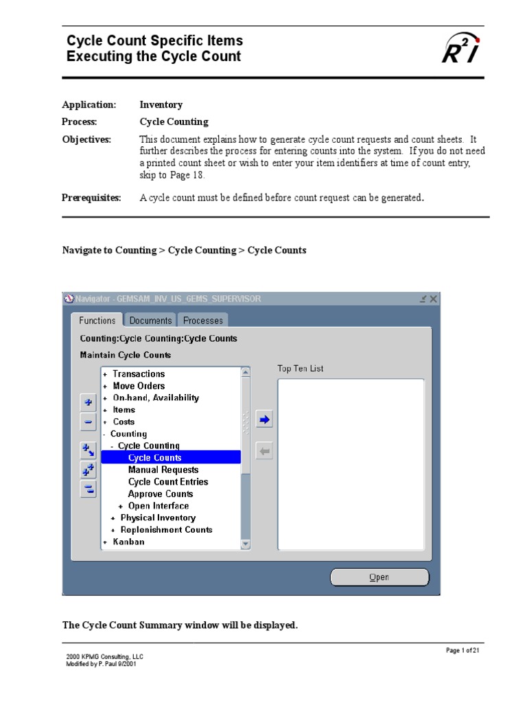 Cycle Count Specific Items Execution Pdf Software Computing 7689