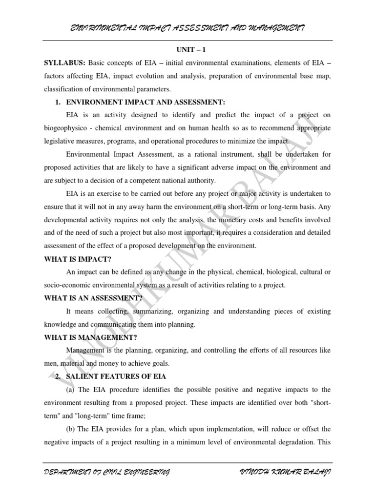 Environmental Impact Assessment and Management | PDF