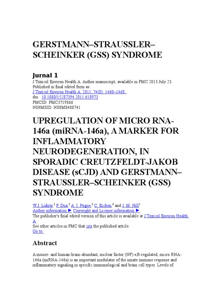 Gerstmann-Straussler - Scheinker (GSS) Syndrome: Jurnal 1 | PDF ...