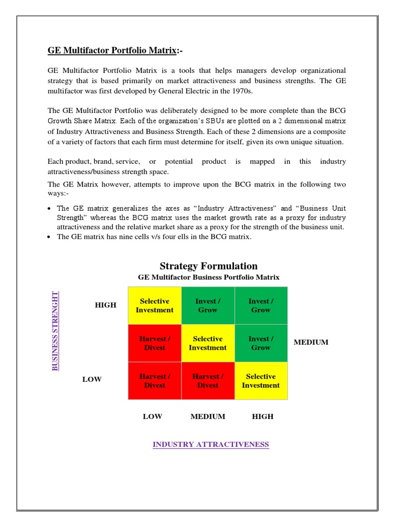 GE Multifactor Portfolio Matrix:-: Strategy Formulation | PDF