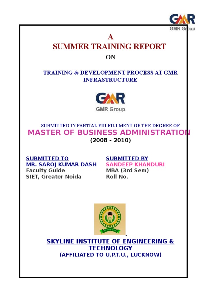 GMR Infrastructure Training Report | PDF | Needs Assessment | Employment