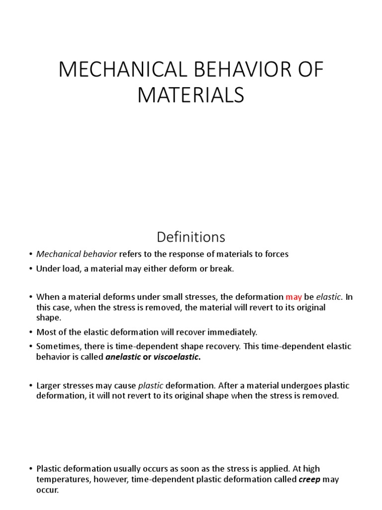 1 Mechanical Behavior of Materials | PDF | Stress (Mechanics ...
