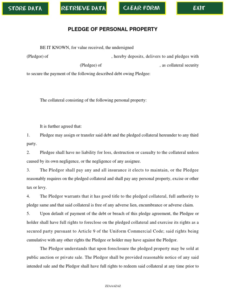 Personal Property Pledge Agreement | PDF | Collateral (Finance ...