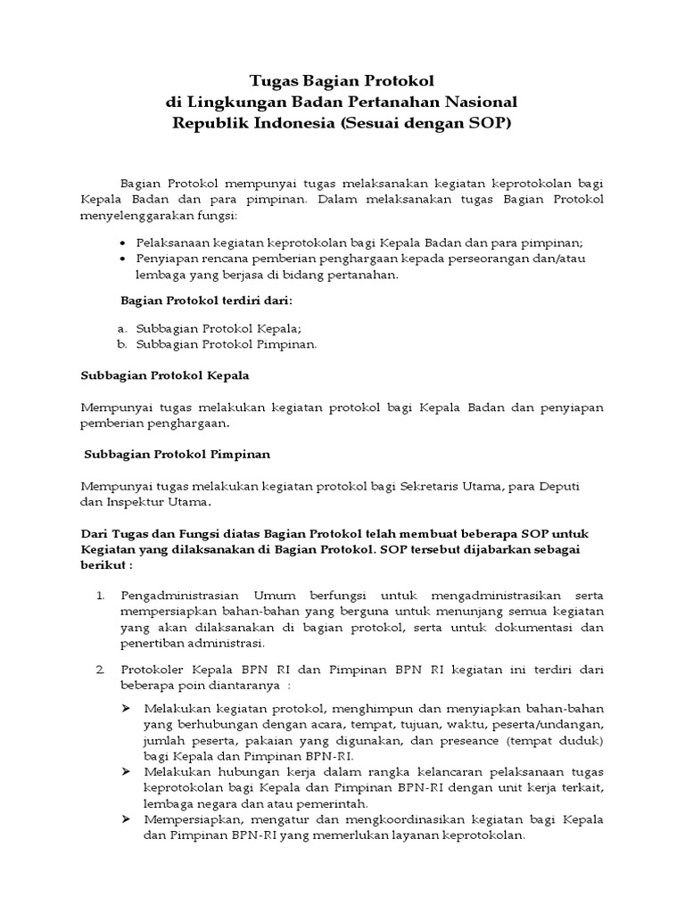 Tugas Dan Fungsi Bagian Protokol | PDF