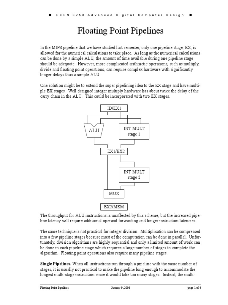 Floating Point Pipelines: Single Pipelines. When All Instructions Run ...