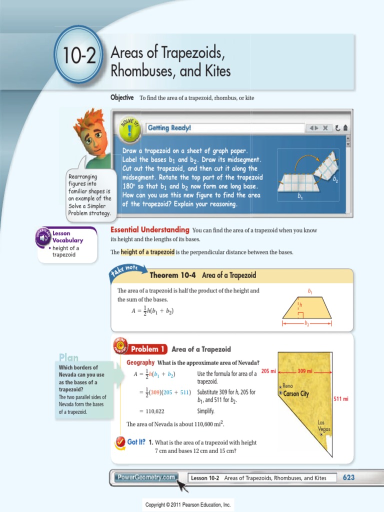 10-2 Areas of Trapezoids, Rhombuses and Kites | PDF | Area | Euclidean ...
