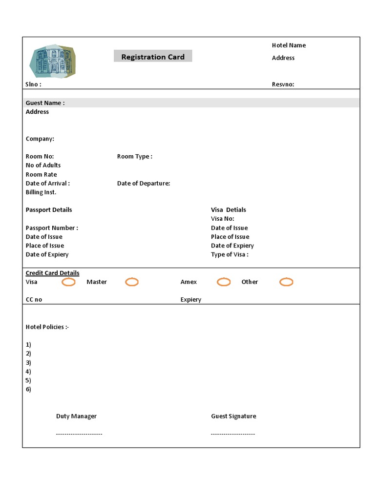Hotel Guest Registration Card Sample | PDF