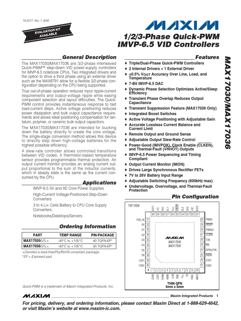 1/2/3-Phase Quick-PWM IMVP-6.5 VID Controllers: General Description ...
