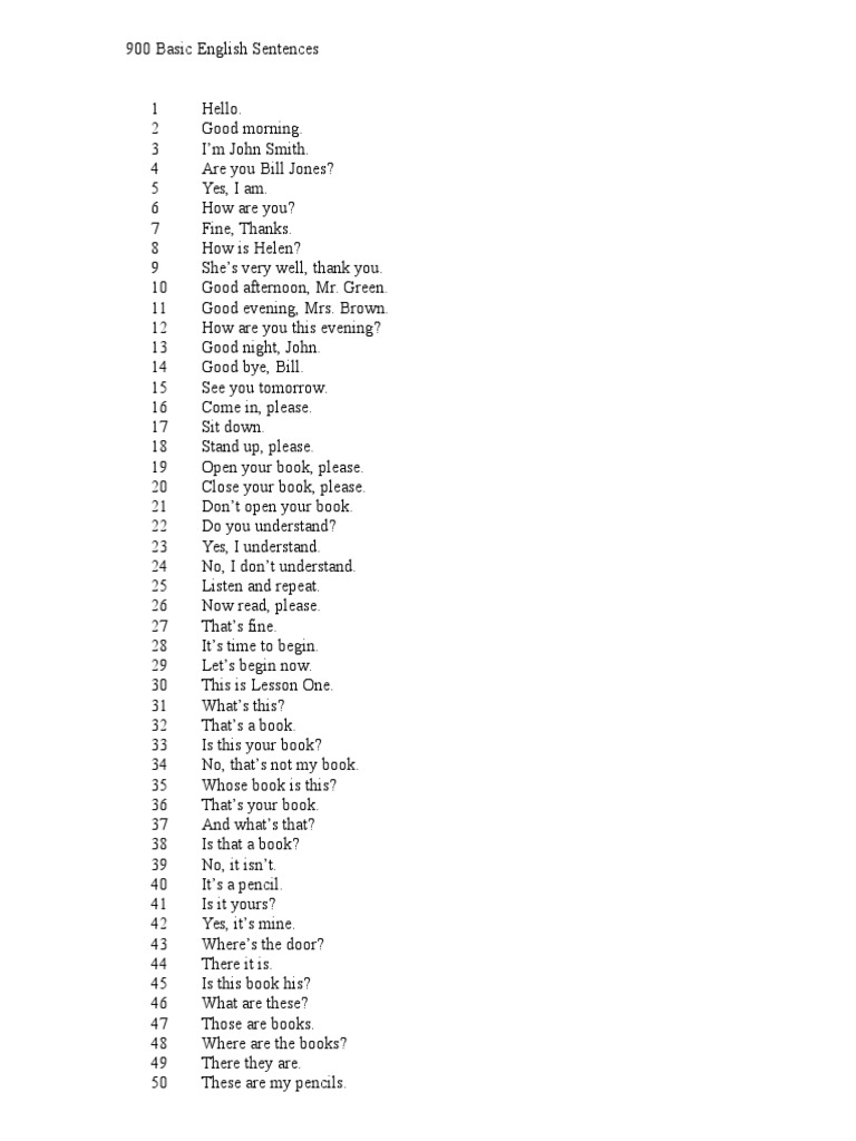 900 Basic English Sentences 316 | PDF