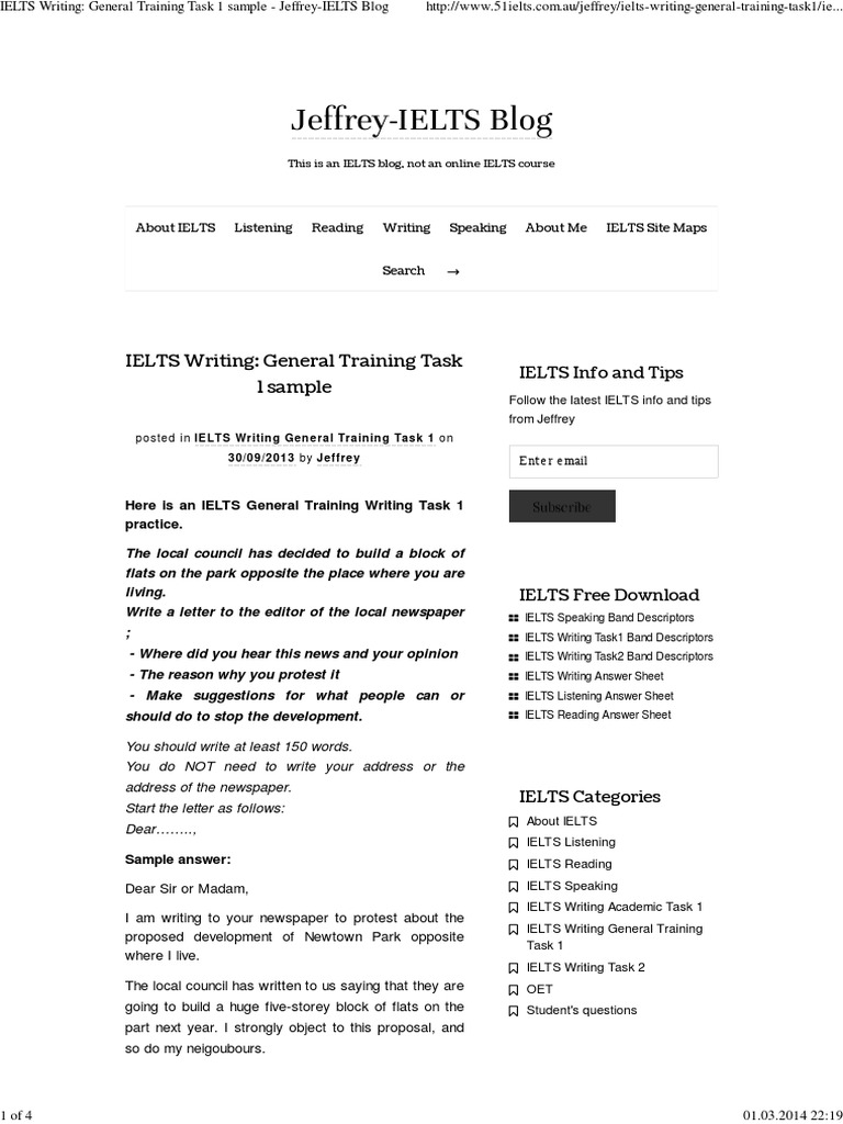 IELTS Writing - General Training Task 1 Sample - Jeffrey-IELTS Blog ...