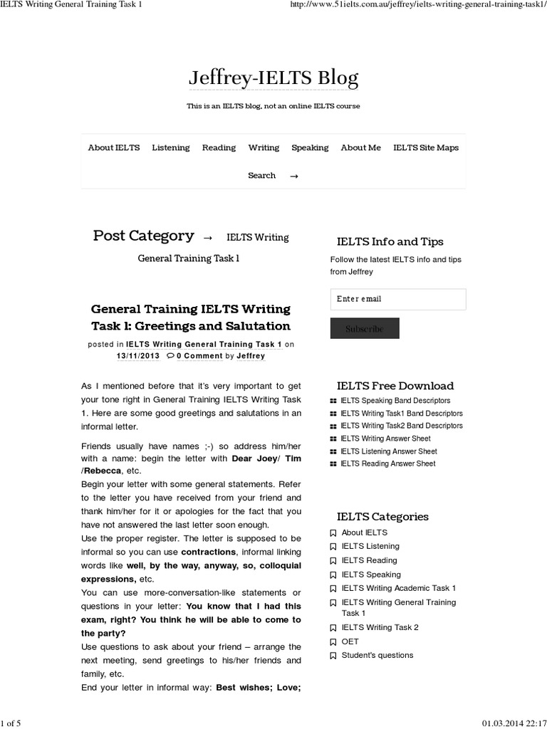 IELTS Writing General Training Task 1 | PDF | International English ...