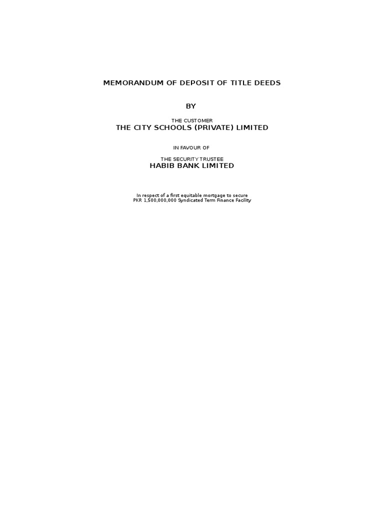 Memorandum of Deposit of Title Deeds: The Customer | PDF | Mortgage Law ...