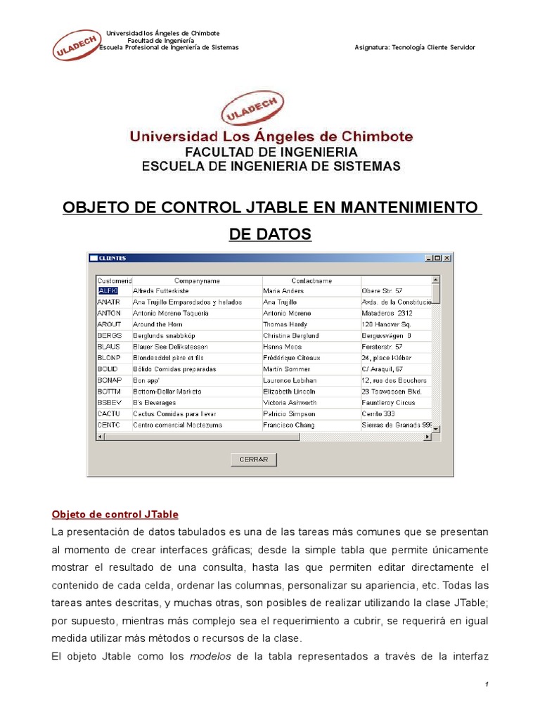 Tema 5 Objeto JTable Mantenimiento Datos | PDF