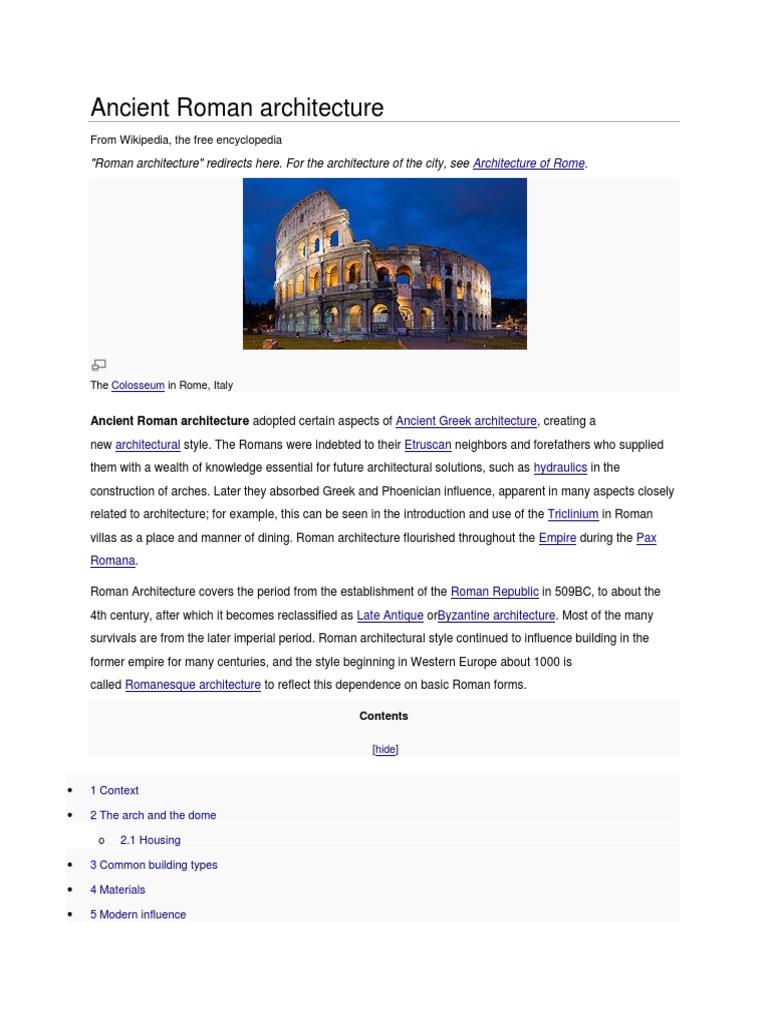 Ancient Roman Architecture | PDF | Rome | Ancient Rome