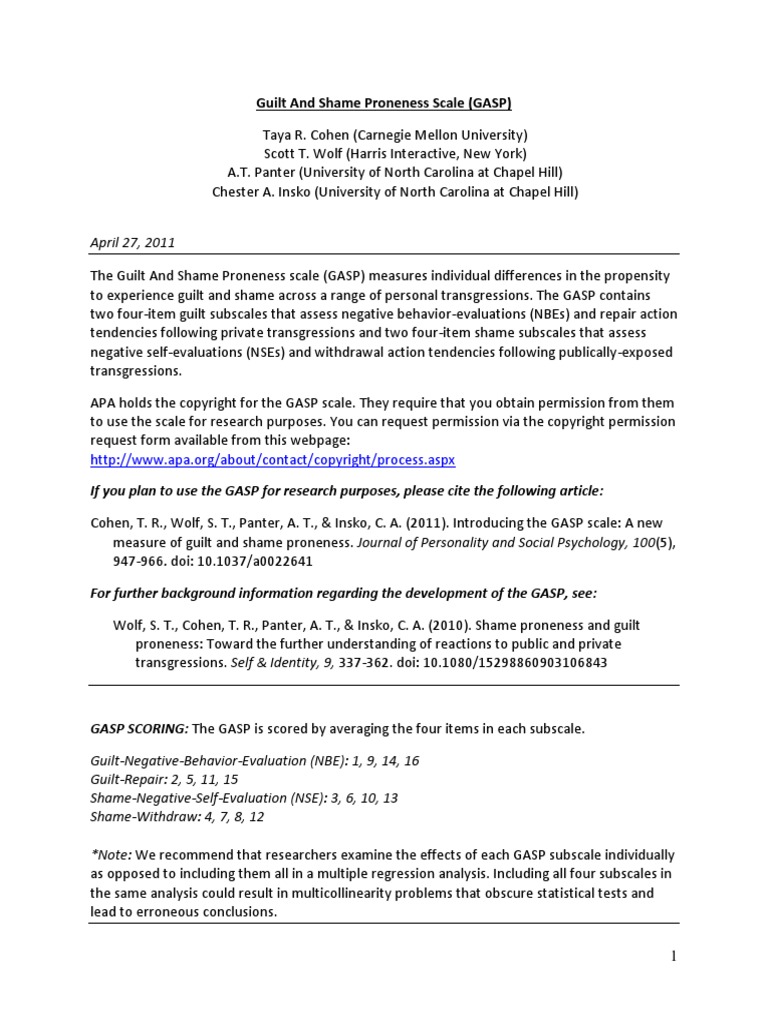 Guilt and Shame Scale | Download Free PDF | Psychological Concepts ...