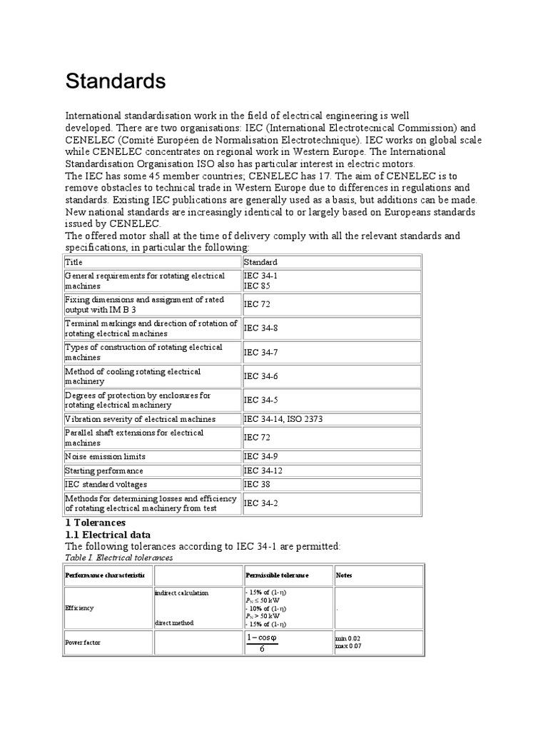Standards: 1 Tolerances 1.1 Electrical Data | PDF | Engineering ...
