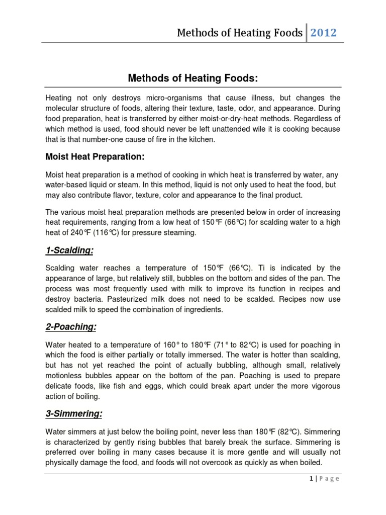 Heating Methods for Food Preparation | PDF | Grilling | Boiling