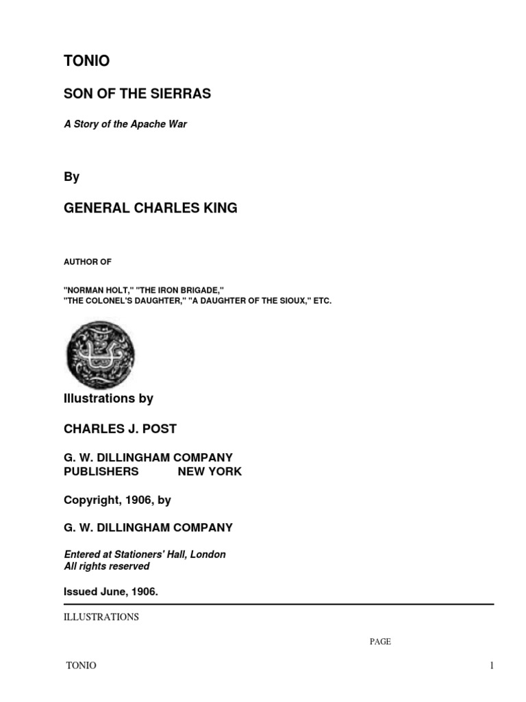 Tonio, Son of The SierrasA Story of The Apache War by King, Charles ...