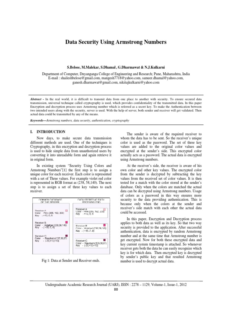 Data Security Using Armstrong Numbers 1 | PDF | Cryptography | Key (Cryptography)