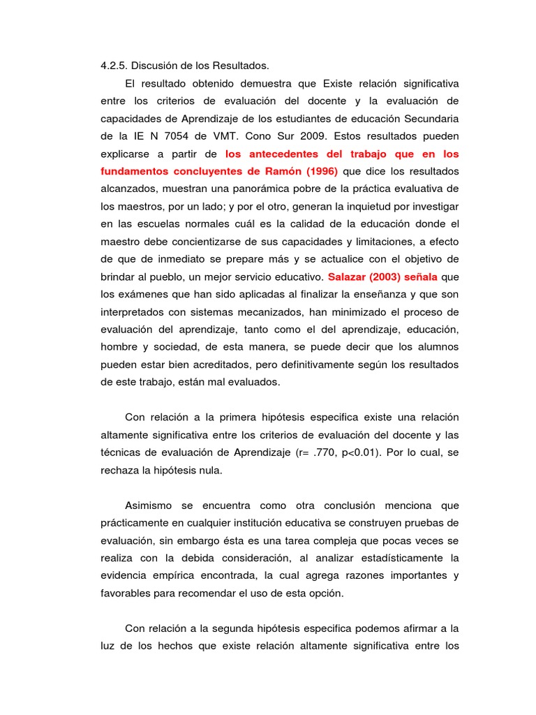 Discusion de Resultados Ejemplo A Tomar en Cuenta | PDF | Evaluación ...